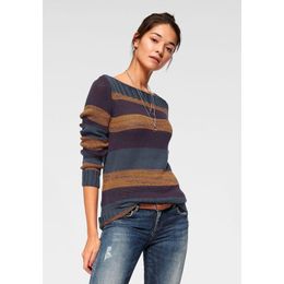 AJC Damen AJC Strickpullover mit U-Boot Ausschnitt und tollem Streifendesign blau 36/38 (S)