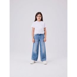 name it M&auml;dchen Weite Jeans &raquo;NKFROSE f&uuml;r M&auml;dchen mit weitem Bein und klassischem Sitz&laquo; normal, Denim, Abriebeffekte, Rei&szlig;verschluss blau 158, N-Gr