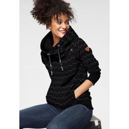 Ragwear Damen Kapuzensweatshirt &raquo;GRIPY BUTTON CHEVRON O&laquo;, Hoodie mit hochschie&szlig;endem Schalkragen mit Zierknopfbesatz schwarz M
