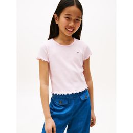 Tommy Hilfiger M&auml;dchen T-Shirt &raquo;ESSENTIAL RIB TOP mit Babylock-Kanten und Stickerei&laquo; unifarben, casual, regular fit, Baumwollmix, Rundhals rosa 6 (116
