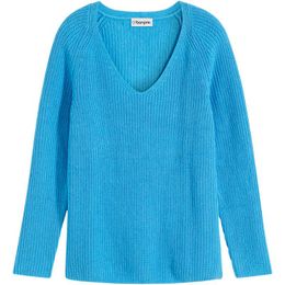 bonprix Damen bonprix Strickpullover &raquo;Gerippter Pullover aus reiner Baumwolle&laquo; aus reiner Baumwolle, mit V-Ausschnitt, unifarben, l&auml;ssige Passform 