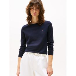 Tommy Hilfiger Damen Strickpullover &raquo;CO JERSEY STITCH V-NK SWEATER&laquo; mit Logo-Flag blau L (40)