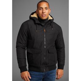 Bruno Banani Herren Winterjacke mit Kapuze aus Baumwolle und Polyester, hochschlie&szlig;ender Kragen schwarz M