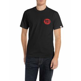 Replay Herren T-Shirt mit 981-Print auf der Brust schwarz L