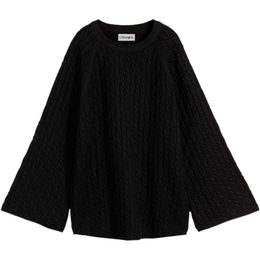 bonprix Damen bonprix Strickpullover &raquo;Oversize-Pullover mit Zopfmuster&laquo; aus Polyester und Wolle, mit Rundhalsausschnitt, mit Zopfmuster schwarz 52/54 