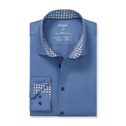OLYMP Herren OLYMP Langarmhemd &raquo;Luxor 24/Seven modern fit&laquo; Atmungsaktiv, Jersey, modern fit, New Kentkragen, Businesshemd blau 45, N-Gr