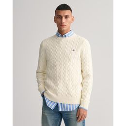 Gant Herren Strickpullover &raquo;COTTON CABLE C-NECK&laquo; mit Wappen-Logostickerei auf der Brust beige L