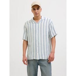 Jack & Jones Jack & Jones Herren Kurzarmhemd &raquo;JJEENZO STRIPE RESORT SHIRT SS SN&laquo; mit Streifen Muster wei&szlig; M, N-Gr