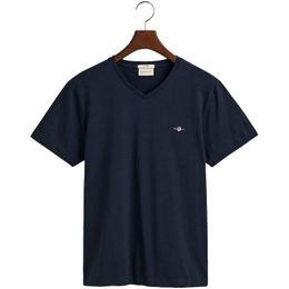 Gant Herren T-Shirt &raquo;SLIM SHIELD V-NECK T-SHIRT&laquo; mit einer kleinen Logostickerei auf der Brust blau XXL