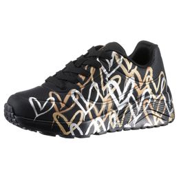 Skechers M&auml;dchen Plateausneaker &raquo; x JGoldcrown: Uno Lite - Metallic Love&laquo; , Schn&uuml;rschuh, Keilsneaker mit Herzchen im Metallic Look bedruckt schwarz 32