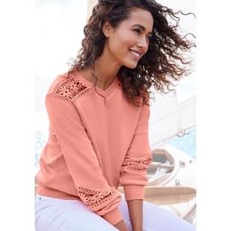 Vivance Damen Sweatshirt, mit Spitzeneins&auml;tzen an Schulter und &Auml;rmel orange 40/42