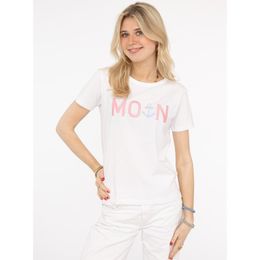 Zwillingsherz Damen T-Shirt &raquo;"MoinZH"&laquo; Kurzarm, Rundhalsausschnitt, Stickerei, Baumwollmischung wei&szlig; S