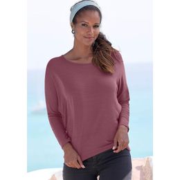 Lascana Damen Lascana Langarmshirt &raquo;mit Fledermaus&auml;rmeln&laquo; aus weichem Viskose-Feinstrick lila 32/34