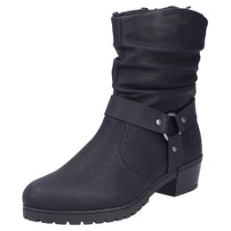 Rieker Damen Winterstiefelette , Westernstiefelette, Cowboyboots, Blockabsatz, mit Zierriemen schwarz 42