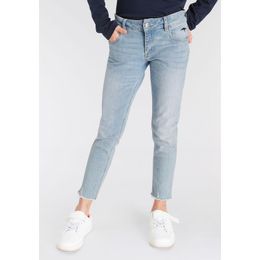 Kangaroos M&auml;dchen Kangaroos 7/8-Jeans &raquo;, Stretch-Jeans mit Logo-Stickerei&laquo; schmale Passform, geschnittene Kante, niedrige Leibh&ouml;he blau 182, N-Gr