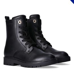 Tommy Hilfiger M&auml;dchen Schn&uuml;rboots Biker Boots, Winterboots mit Blockabsatz schwarz 31
