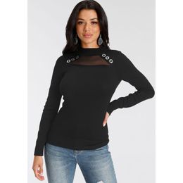 Melrose Damen Strickpullover mit Nietendetails und Mesh-Einsatz schwarz 38