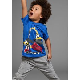 Kidsworld Jungen Kidsworld T-Shirt &raquo;mit coolen BAUMASCHINEN Print&laquo; Kurzarm, Basic-Passform, bedruckt, Rundhalsausschnitt blau 128/134