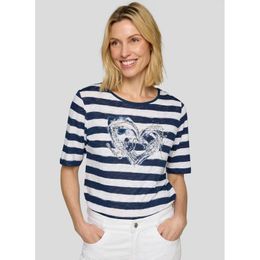 Rabe Damen T-Shirt in Streifen-Optik und mit Glitezr-Print blau 38