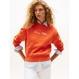 Tommy Hilfiger Damen Sweatshirt &raquo;SCRIPT REG PIQUE SWTSHRT&laquo;, mit Script Logo-Schriftzug orange S (36)
