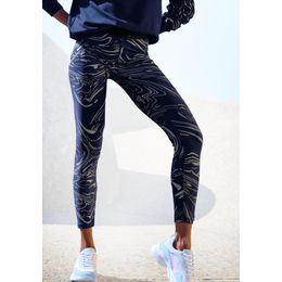 active by Lascana Lascana Active Damen LASCANA ACTIVE Funktionsleggings Sportleggings mit gl&auml;nzendem Print und 3D Schriftzug blau XS (32/34), N-Gr