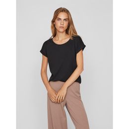 Vila Damen Rundhalsshirt &raquo;VIDREAMERS NEW PURE T-SHIRT/SU-NOOS&laquo; Basic Damen-T-Shirt mit Rundhalsausschnitt und umgeschlagenen &Auml;rmeln schwarz S