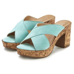 Lascana Damen Lascana Pantolette Mule, Sandale, offener Schuh aus Leder mit Blockabsatz blau 37
