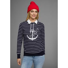 Kangaroos Damen Kangaroos Sweatshirt, Langarm mit Daumenl&ouml;chern, figurbetont, Stehkragen mit Kordelzug blau 32/34