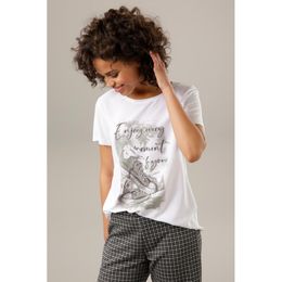 Aniston Casual Damen Aniston CASUAL Shirtbluse mit Glitzersteinchen verzierter Frontdruck bunt 44