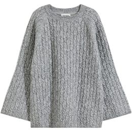 bonprix Damen bonprix Strickpullover &raquo;Oversize-Pullover mit Zopfmuster&laquo; aus Polyester und Wolle, mit Rundhalsausschnitt, mit Zopfmuster grau 48/50 (XL