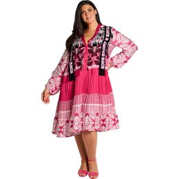 sheego loves miss goodlife Damen Stufenkleid in Kniel&auml;nge hummer-schwarz-bedruckt Gr&ouml;&szlig;e 48