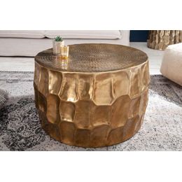 Riess Ambiente Runder Couchtisch ORGANIC ORIENT 70cm gold Metall Hammerschlag 3D-Design handmade Riess-Ambiente Sofatisch Wohnzimmertisch S&auml;ulentisch Boheme...