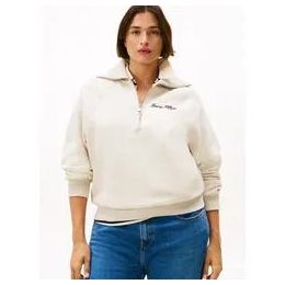 Sweatshirt Tommy Hilfiger Curve "CRV CLASSIC SCRIPT FLEECE 1/2ZIP", Damen, Gr. 46, heather oatmilk, Sweatware, Obermaterial: 77% Baumwolle, 23% Polyester, unifarben, B&uuml;ndchen, Sweatshirts Sweatshirt, in gro&szlig;en Gr&ouml;&szlig;en