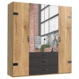 Kleiderschrank wimex "Detroit by fresh to go", beige (raw steel, metall), B:200cm H:218cm T:58cm, Schr&auml;nke, Kleiderschrank Dreht&uuml;renschrank