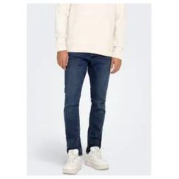 Only & Sons Slim-fit-Jeans ONLY & SONS "ONSLOOM SLIM BOX PIM DNM MU OTL", Herren, Gr. 31, L&auml;nge 32, dunkelblau denim, Denim/Jeans, Obermaterial: 50% Baumwolle, 30% Polyester, 18% Viskose, 2% Elasthan, Abriebeffekte, slim fit kn&ouml;chellang, Jeans Slim-fit-Jeans