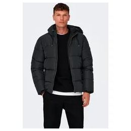 Only & Sons Steppjacke ONLY & SONS "ONSMARLON LIFE HOOD PUFFER JACKET OTW VD", Herren, Gr. XXL, blau (schwarz navy), Web, Obermaterial: 100% Polyester, unifarben, normal, B&uuml;ndchen, Jacken Steppjacke