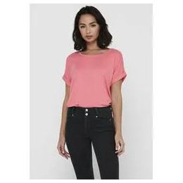 T-Shirt Only "ONLMOSTER &ndash; Kurzarmshirt mit Aufschlag und klassischem Look", Damen, Gr. XS, rosa (tea rose), Jersey, Obermaterial: 75% Viskose, 20% Polyester, 5% Elasthan, unifarben, regular fit normal, Rundhals, mit Aufschlag, Shirts T-Shirt, Viskosemischung, regular fit