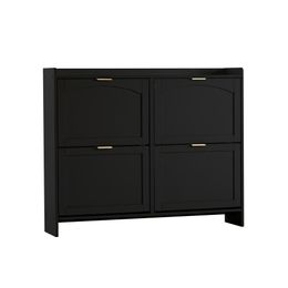 ABRIHOME Schuhschrank in Schwarz mit 4 Klappenf&auml;chern und offenen Ablagen 110X90X24 cm | Gr.: onesize
