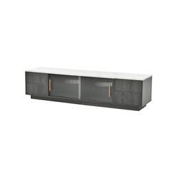 ABRIHOME TV Schrank in Grau mit Marmorplatte 160 cm Kabelmanagement Push-to-Open | Gr.: onesize