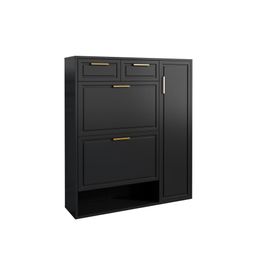 ABRIHOME Schuhschrank in Schwarz mit goldenen Griffen B95 D24 H107.5 cm | Gr.: onesize