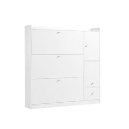 ABRIHOME Kipp-Schuhschrank in Wei&szlig; mit 3 Klappschubladen und Sitzbank 119x24x122 cm | Gr.: onesize