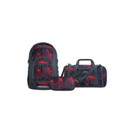 Coocazoo Schulrucksack MATE "Broken Black" 3-tlg. in Schwarz/Rot | Gr.: onesize