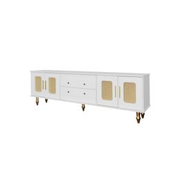 ABRIHOME Retro TV-Schrank in Wei&szlig; &ndash; Goldgriffe, Stauraum & Glast&uuml;r | Gr.: onesize