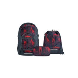 Coocazoo Schulrucksack MATE "Broken Black" 3-tlg. in Schwarz/Rot | Gr.: onesize