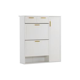 ABRIHOME Schuhschrank in Wei&szlig; mit goldenen Griffen B95 D24 H107.5 cm | Gr.: onesize