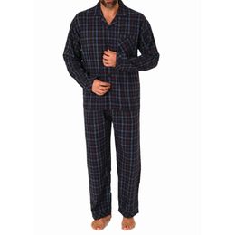 Normann langarm Flanell Pyjama Set Schlafanzug zum durchkn&ouml;pfen - 70907 in schwarz | Gr.: 58