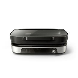 Philips Tischgrill "HD6212/90 5000 Series, Smoker und Aromainfusor", schwarz (schwarz, silber), B:47,3cm H:15,1cm T:36,3cm, Kontaktgrill_Standgrill_Tischgrill_Teppanyakigrill, mit einstellbarer Temperatur u. Grillfl&auml;che von 1250 cm&sup2;