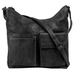Umh&auml;ngetasche Sansibar, Damen, Gr. B/H/T: 29cm x 25cm x 10cm onesize, schwarz, Leder, leicht gl&auml;nzend, unifarben, Taschen Umh&auml;ngetasche, echt Leder