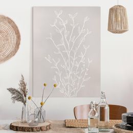 Bilderwelten Leinwandbild Line Art Zweig Beige Wei&szlig; Kunstdruck Abstrakt Minimalistisch Schlafzimmer Wohnzimmer Esszimmer Wandbilder Ast K&uuml;che