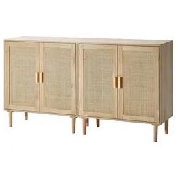 VEVOR Rattanschrank Rattankommode 2 Stk. Aufbewahrungsschrank mit 4 magnetischen T&uuml;ren, Sideboard Buffetschrank mit verstellbaren Regalen, Ideal f&uuml;r Flur Eingangsbereich Wohnzimmer oder K&uuml;che